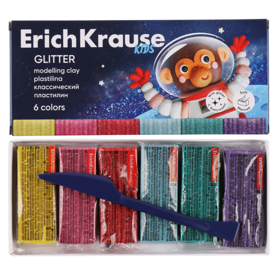 Erich Krause Glitter Colored Clay with Modeling Tool - 6 Pieces 108g ...