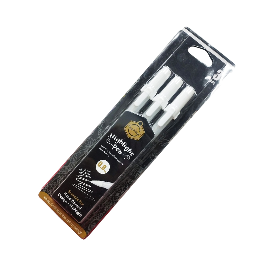 White Gel Pen Highlight Set - 3 Pieces on Card, 8 mm - Model E0430 ...
